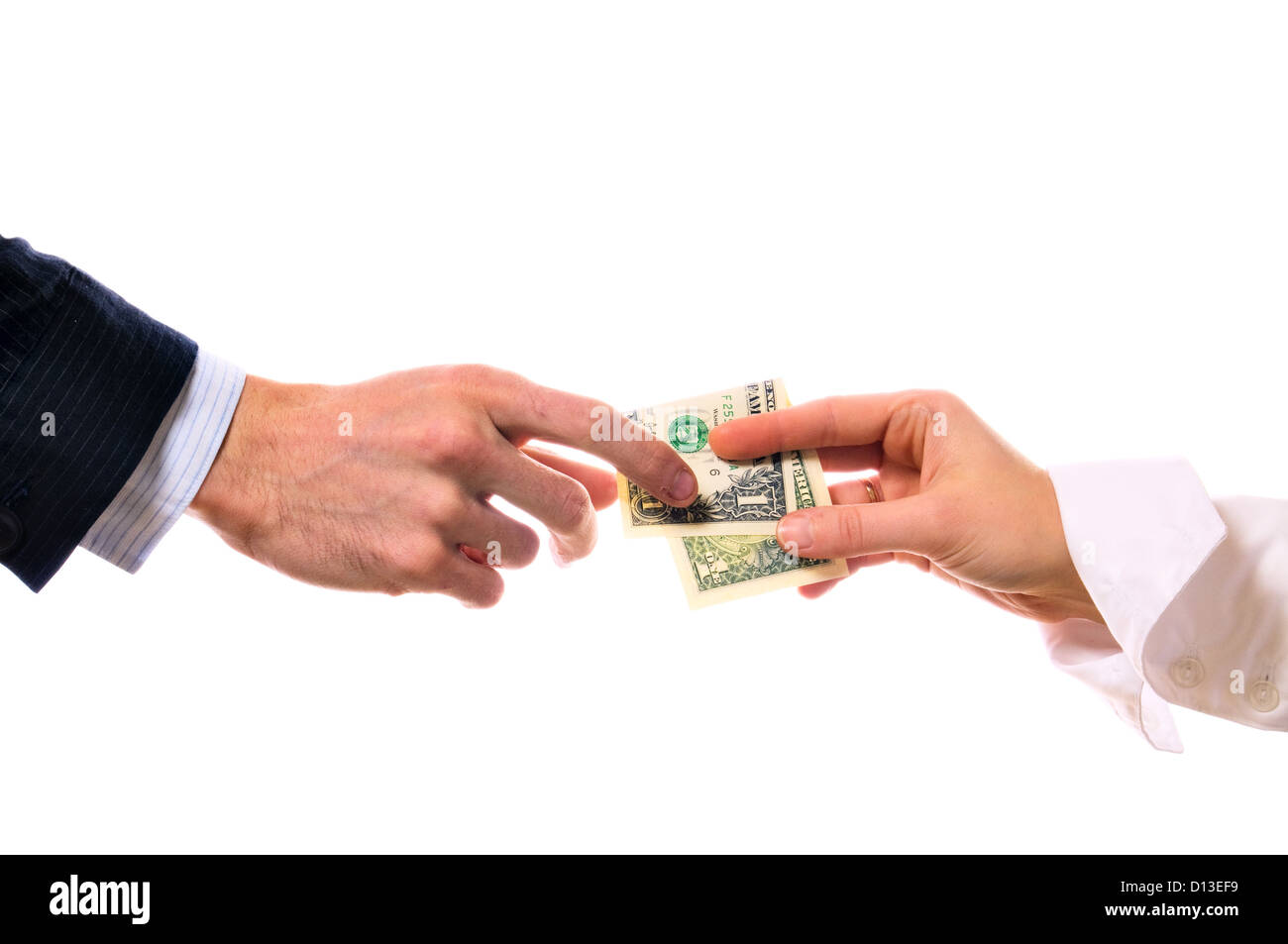 hands and money banknote on white with clipping path Stock Photo - Alamy