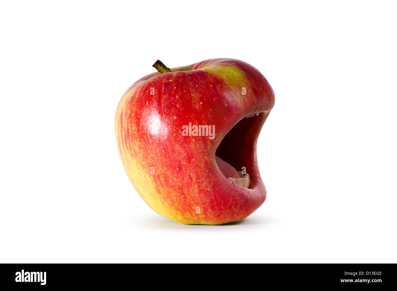 red angry apple with mouth and clipping path Stock Photo - Alamy