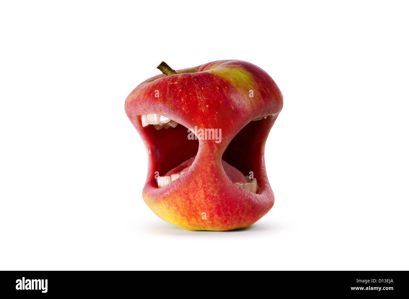 red angry apple with mouth and clipping path Stock Photo - Alamy