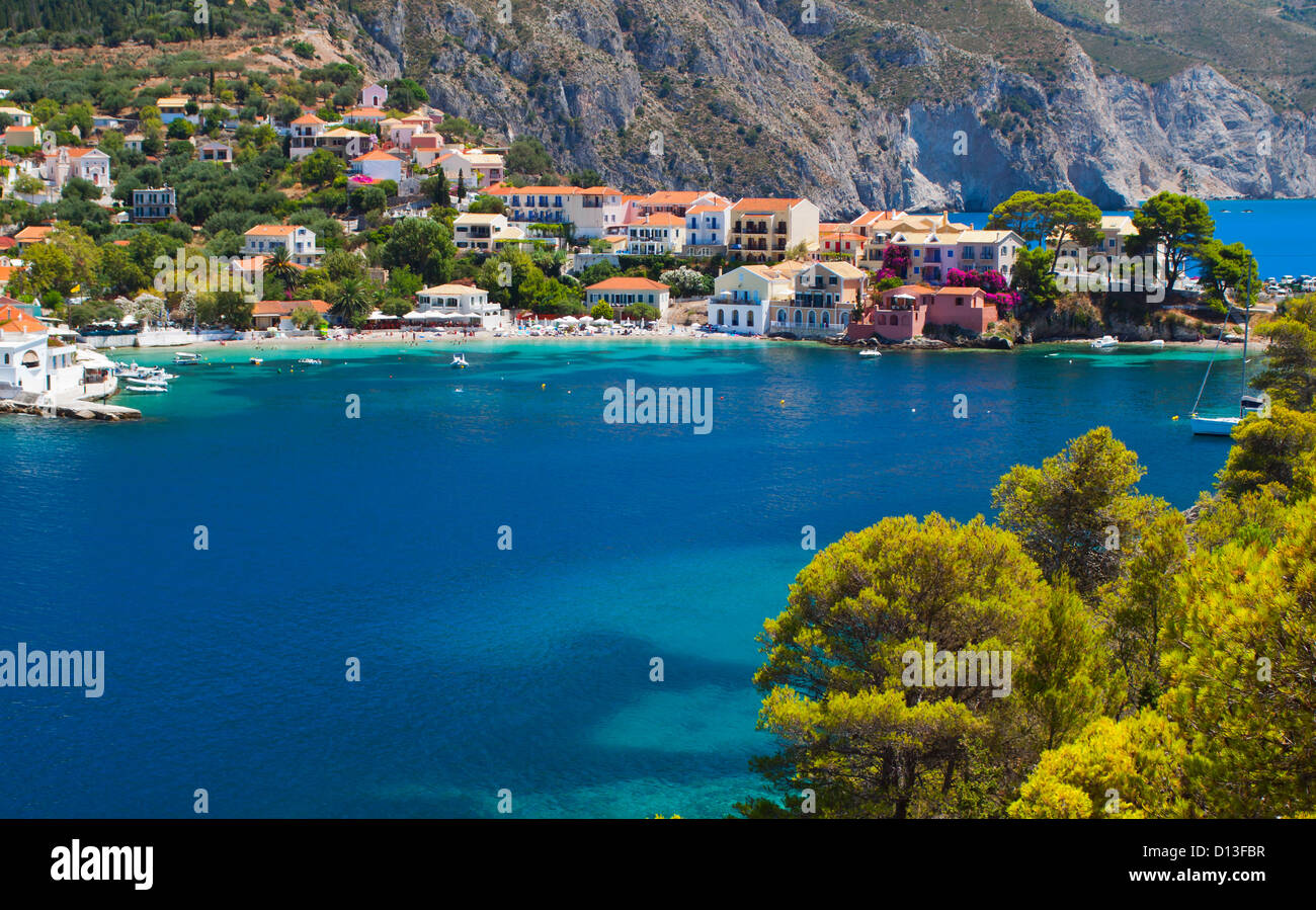 Traditional fishing village of Assos at Kefalonia island in Greece ...