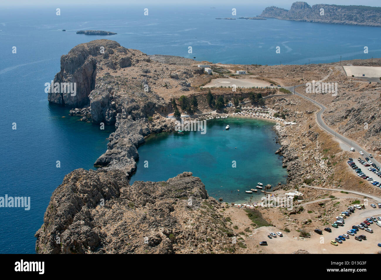 St. Paul's bay in Lindos (Rhodes island, Greece Stock Photo - Alamy