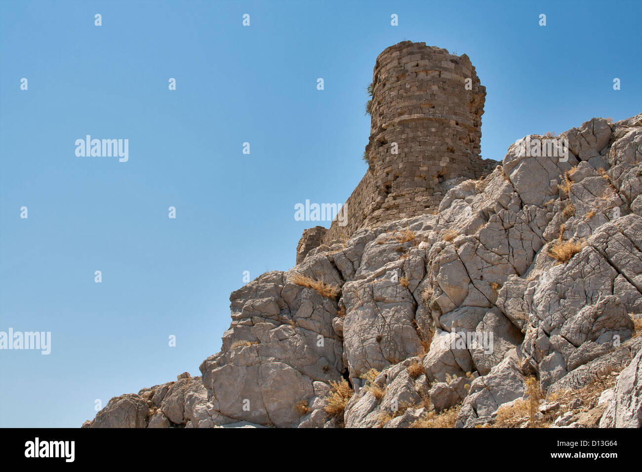 Ruined tower of ancient castle on cape Falakros. Rhodes, Greece Stock ...