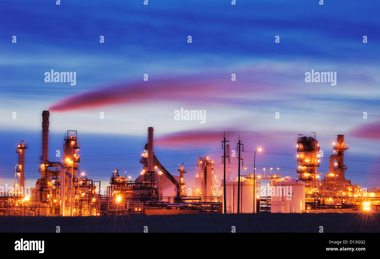 Oil Refinery At Dusk; Edmonton Alberta Canada Stock Photo - Alamy