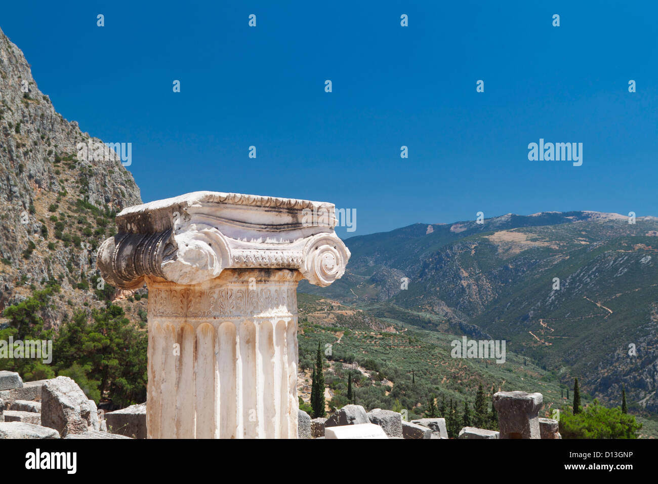 Single ionic order capital at Delphi archaeological site in Greece ...