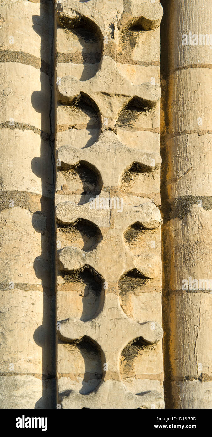Decorated stonework on an external wall at Lincoln cathedral, England ...