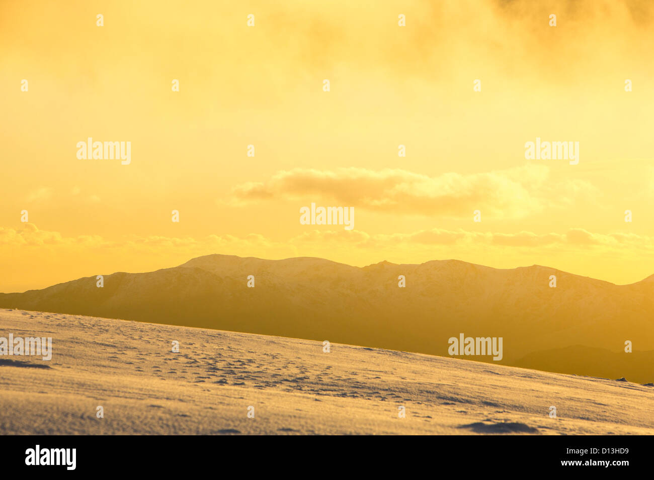 Looking South West towards the Coniston Fells from Helvellyn at sunset ...
