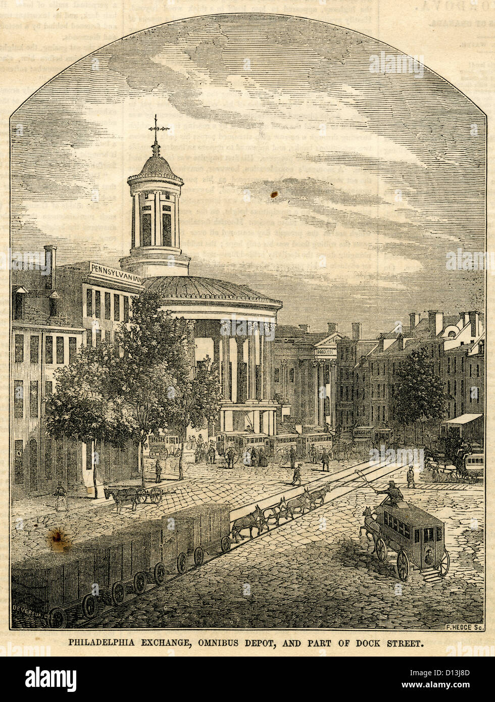 1854 engraving, Merchants' Exchange Building, Omnibus Depot, and Part ...