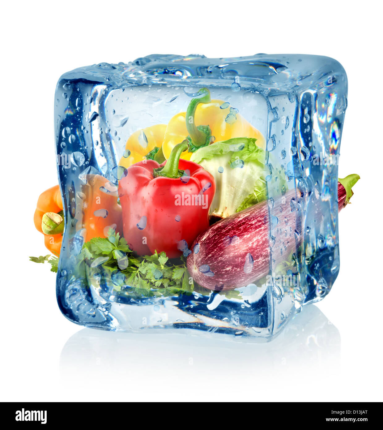 Ice cube and vegetables isolated on a white background Stock Photo - Alamy