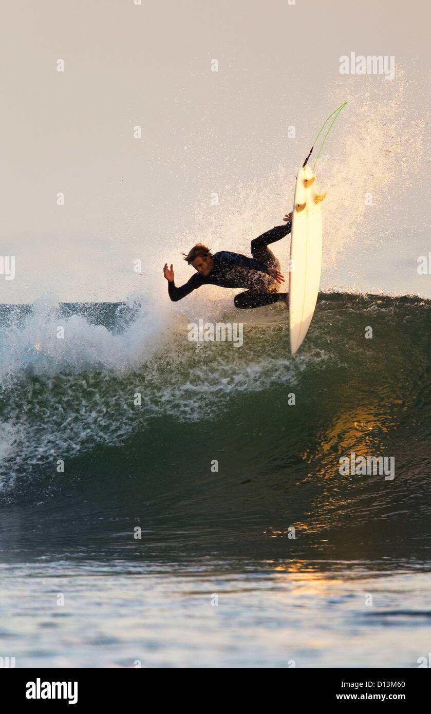 California, San Clemente, Surfer Carving Wave, Evening Light. Editorial ...