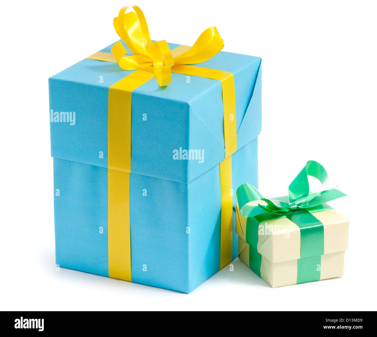 color gift boxes on white background Stock Photo - Alamy