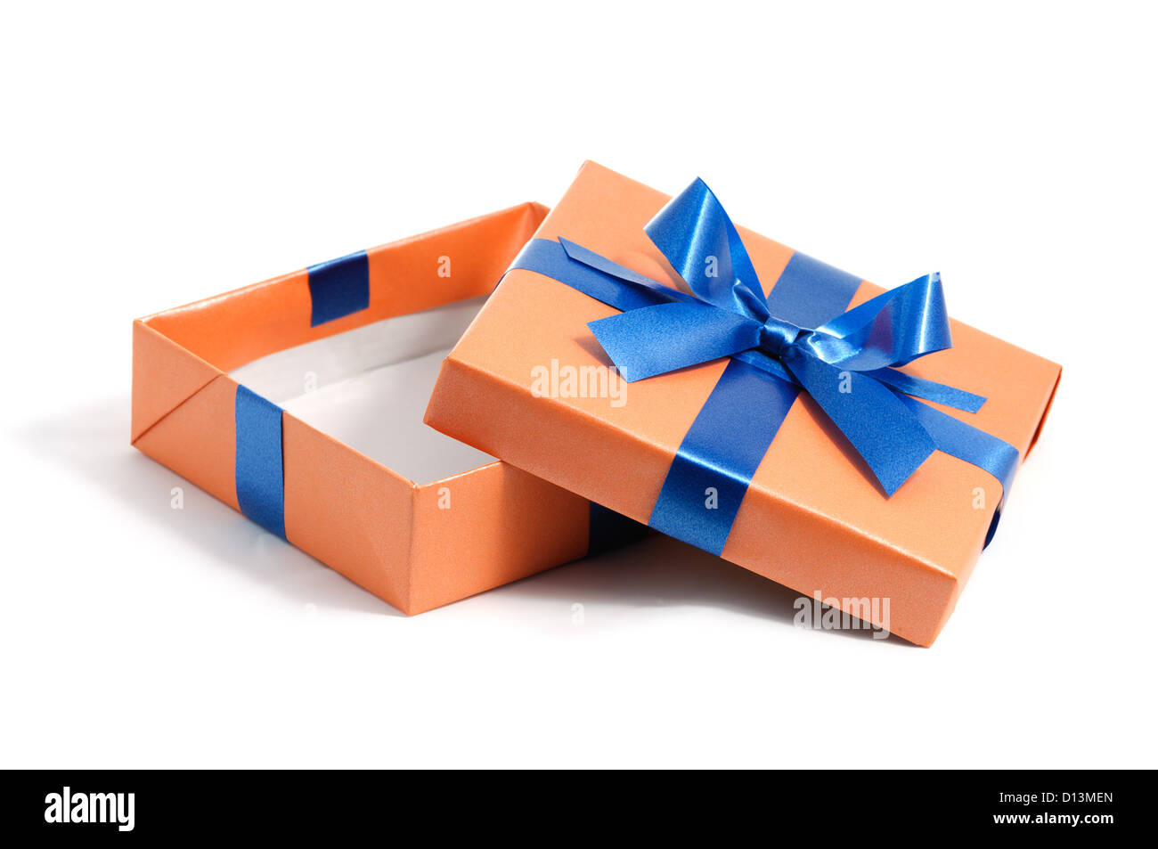 open color gift box on white background Stock Photo - Alamy