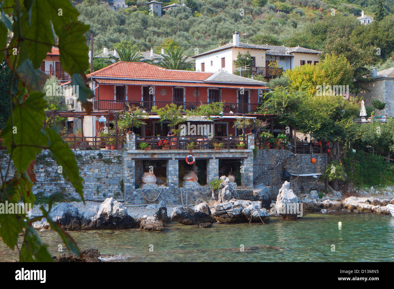 Greek scenic fishing village at Damouchari of Pelion in Greece Stock ...