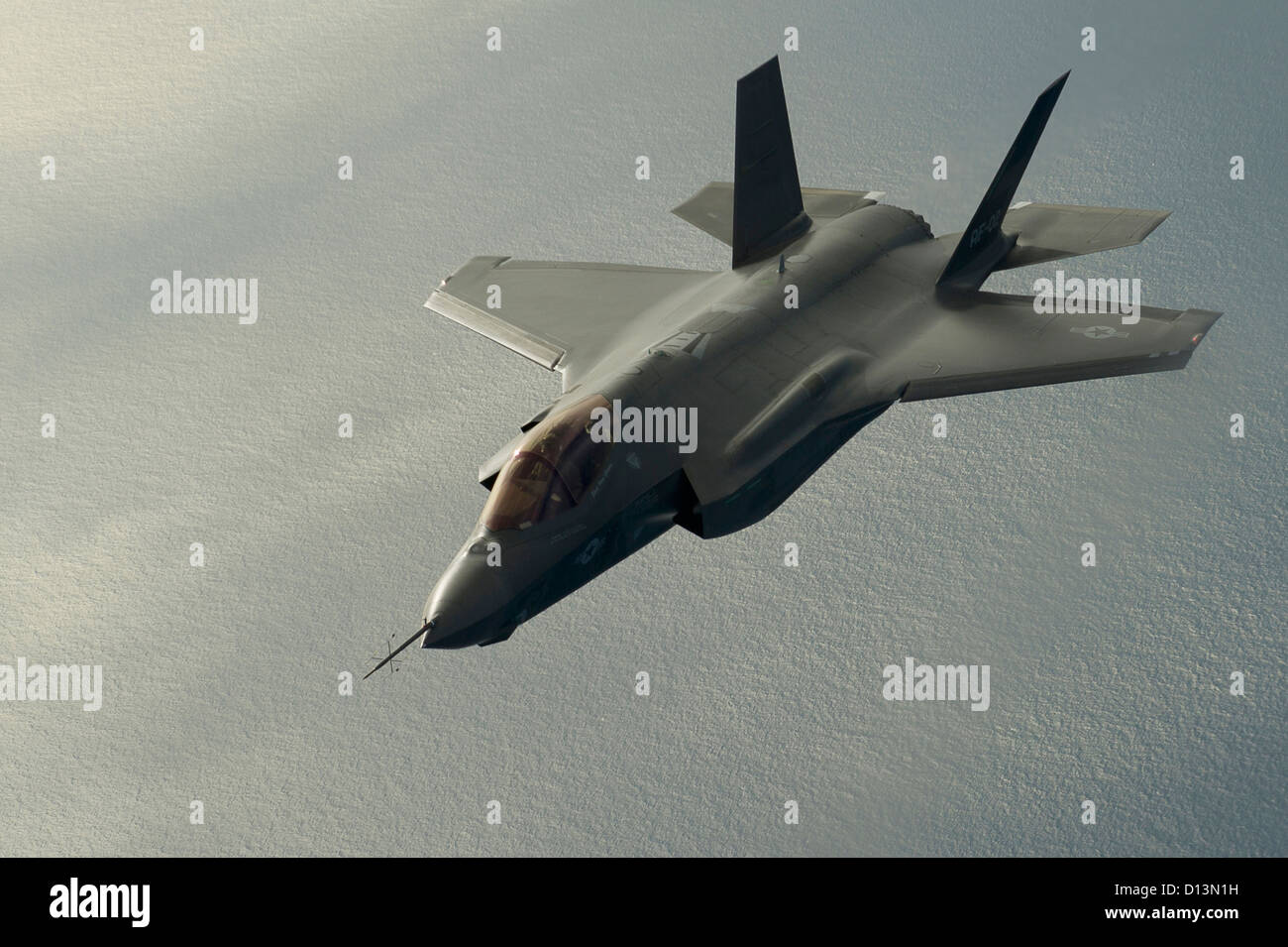 Aerial view down at a F-35 Lightning II flying over the Great Salt Lake ...