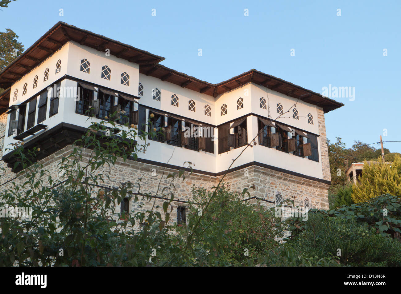 Stonemade Greek traditional tower house located at Vyzitsa village of ...