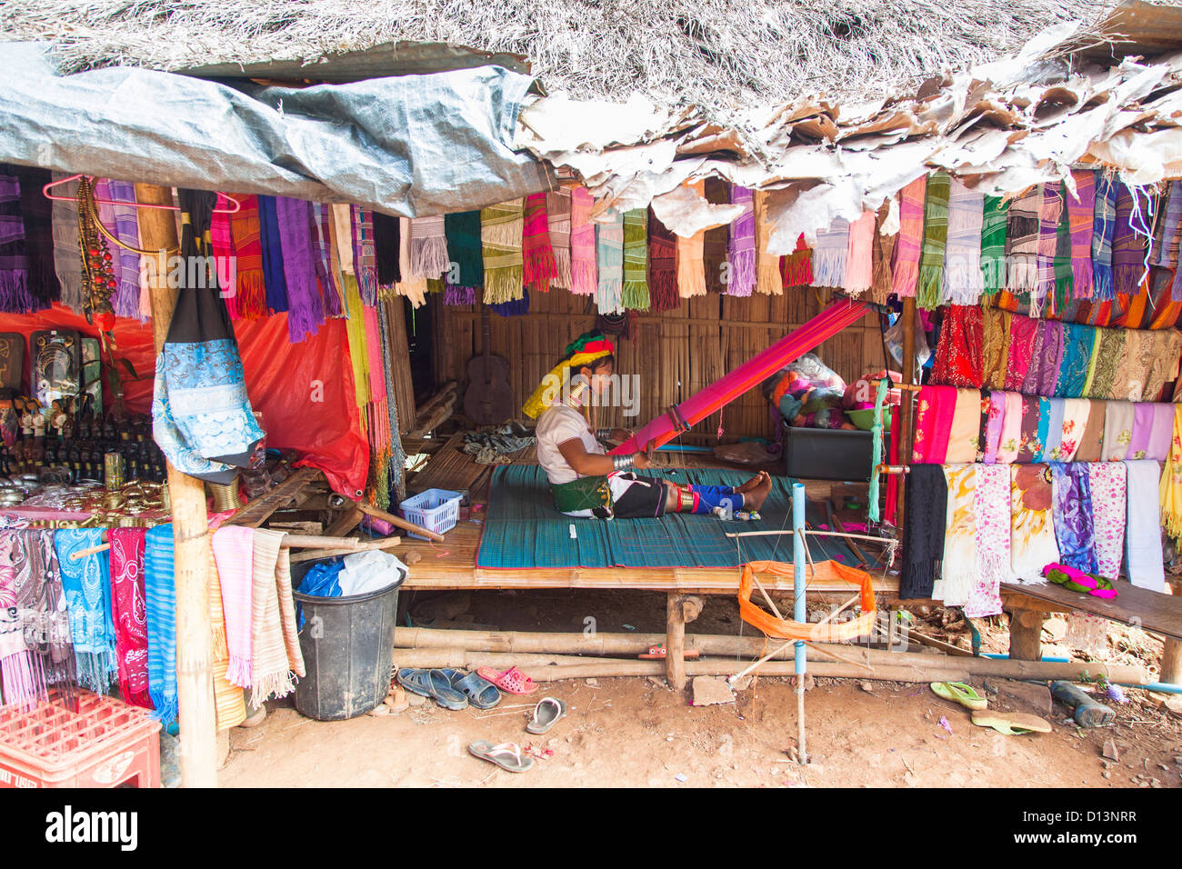 Woman longneck member of Karen Padong hilltribe village near Chiang Rai ...