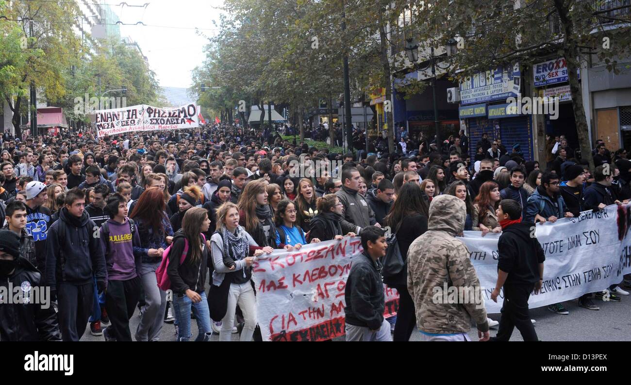 Athens, Greece. 6th December 2012. Students march through the streets ...