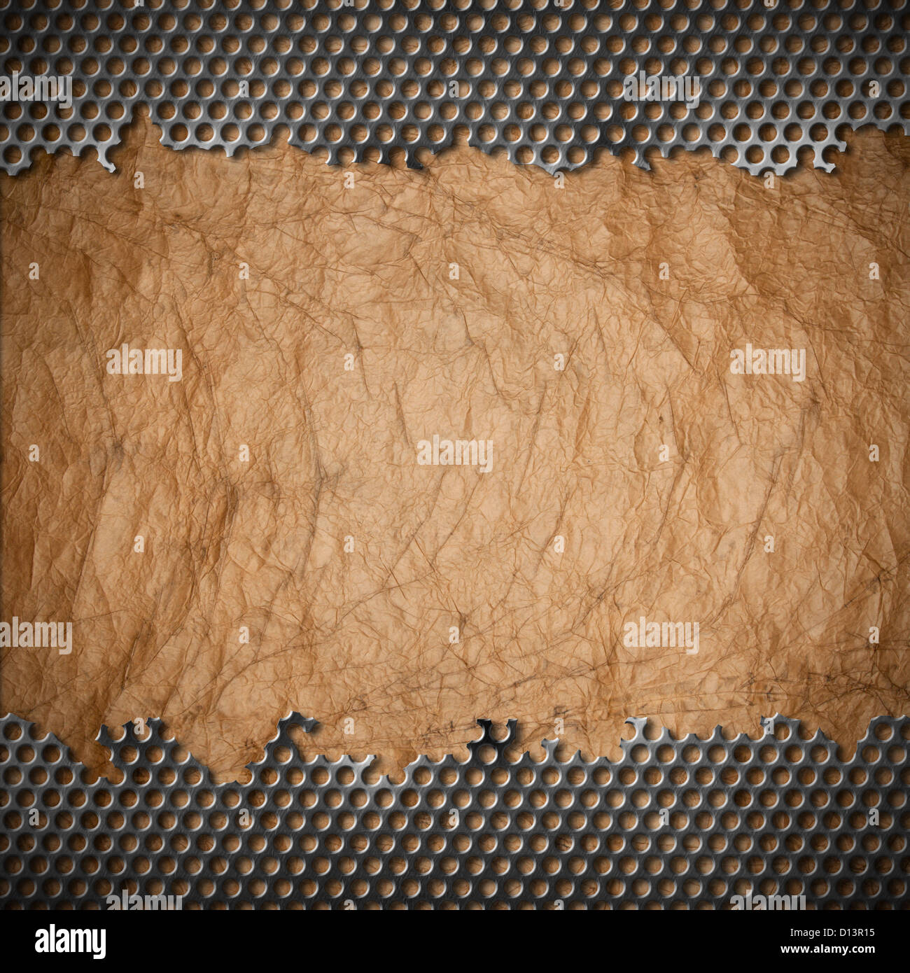 perforated metal with crumpled paper background Stock Photo - Alamy