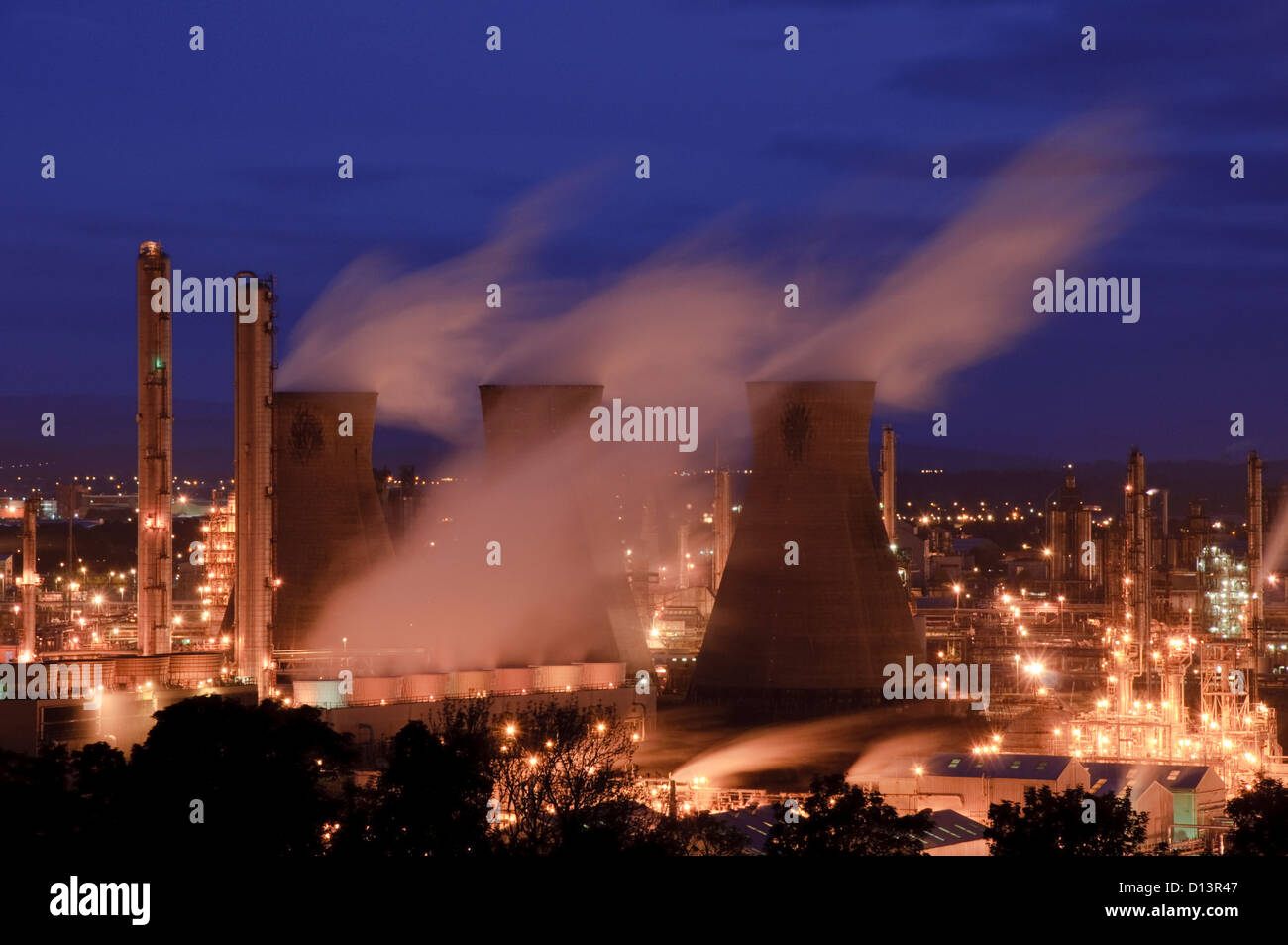 Grangemouth Oil Refinery Complex at night Stock Photo - Alamy