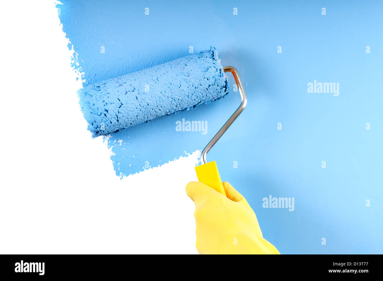 blue color painting wall with roller Stock Photo - Alamy