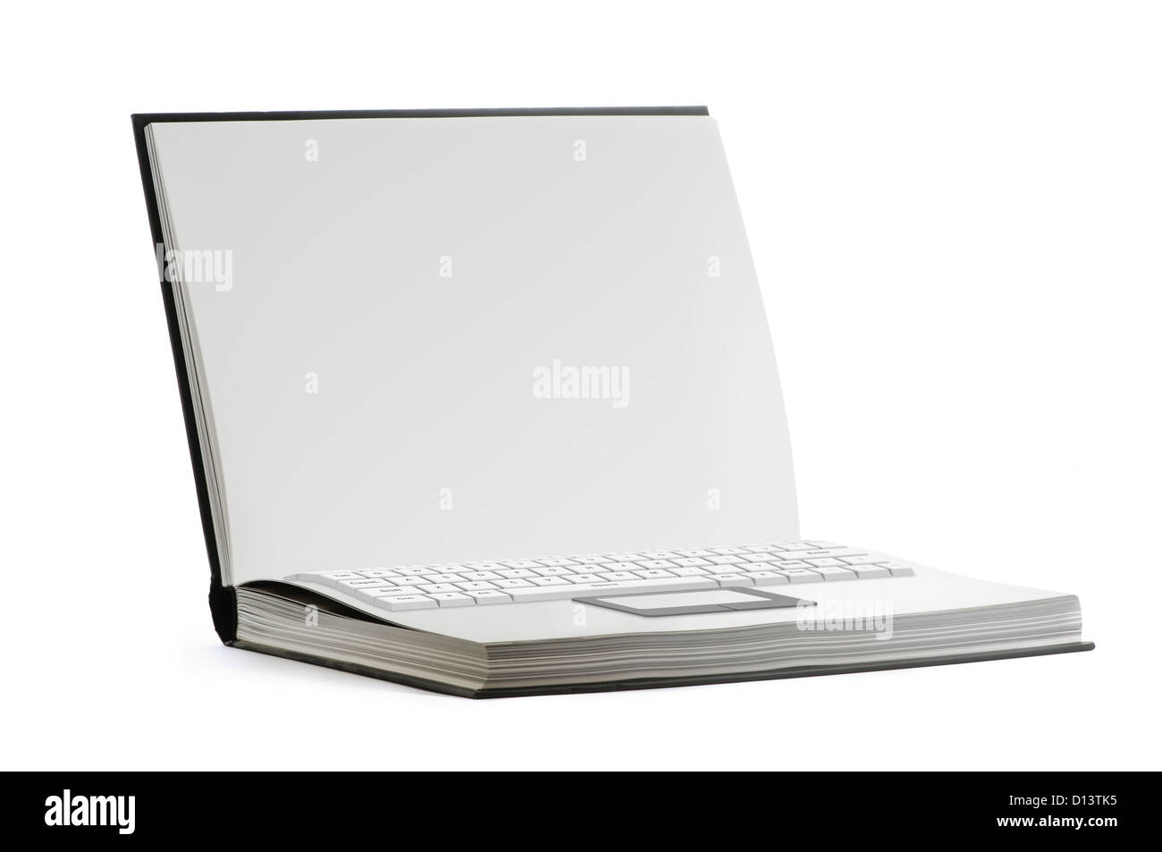 open paper book with keyboard on white background Stock Photo - Alamy
