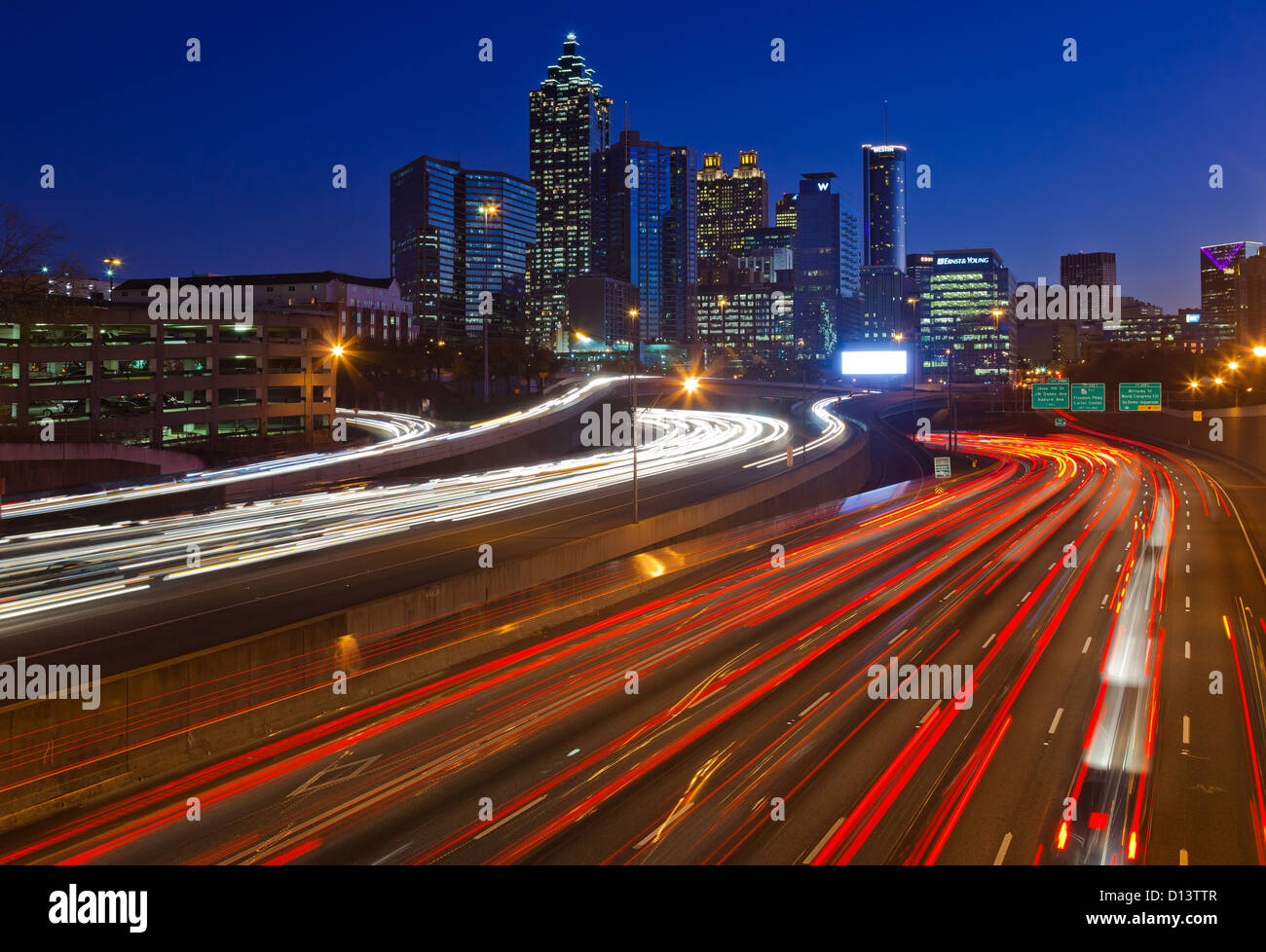 The I-85 highway and midtown Atlanta at night Stock Photo - Alamy