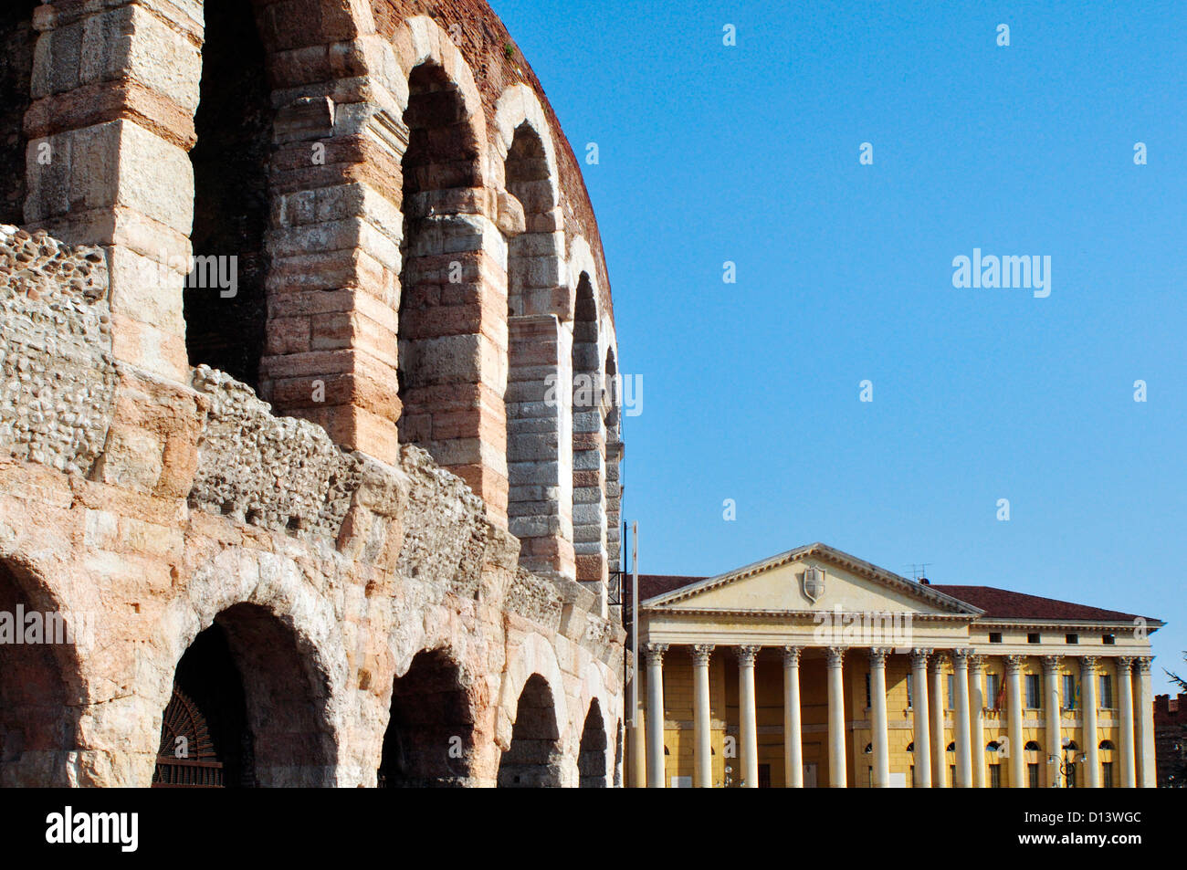 Italy, Veneto, Verona, Piazza Bra Square, the Arena background Palazzo ...