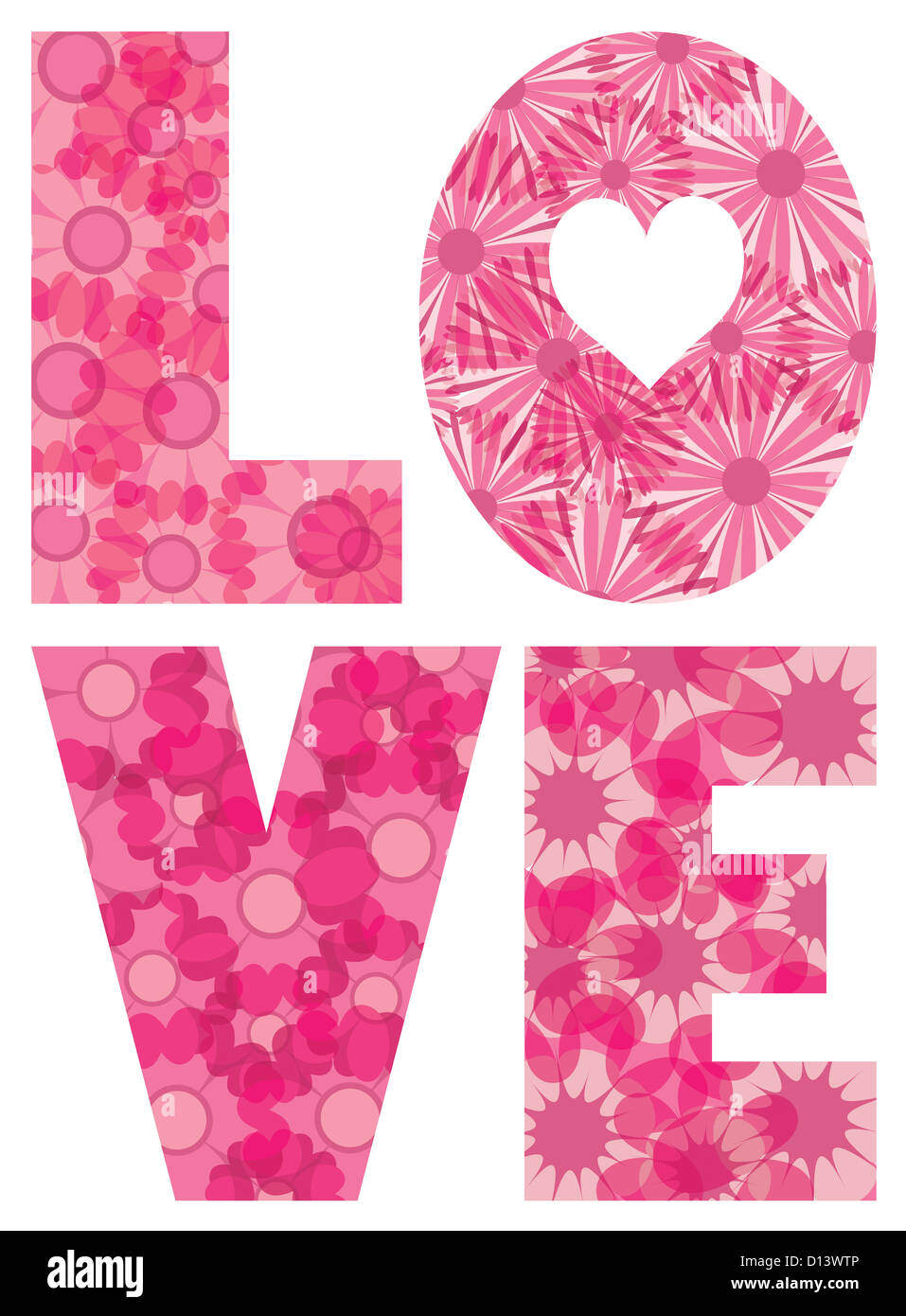 LOVE Alphabet Letters Outline with Flowers Pattern Illustration ...