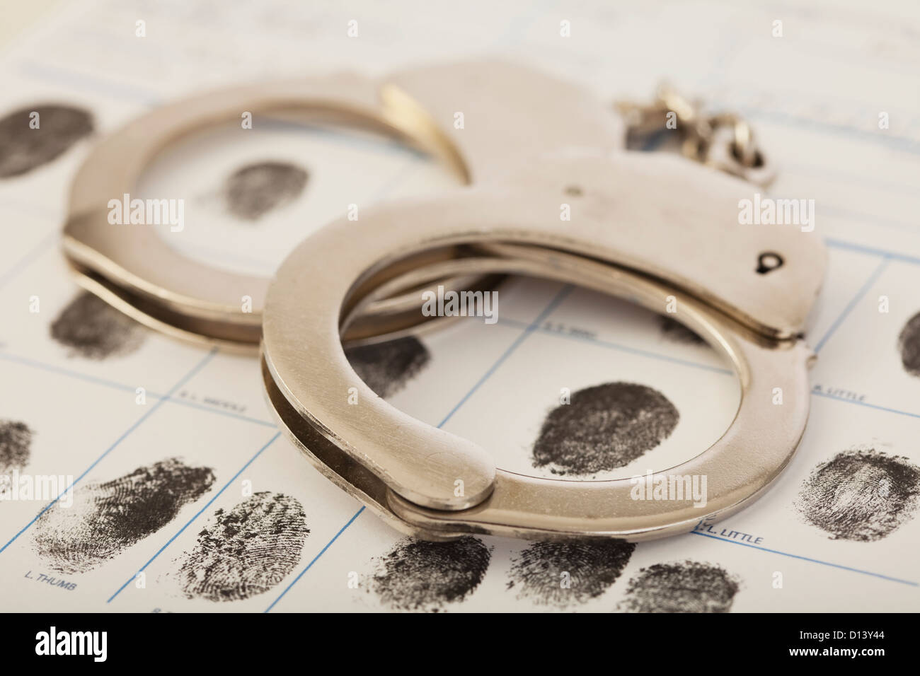 Fingerprints chart and handcuffs Stock Photo - Alamy