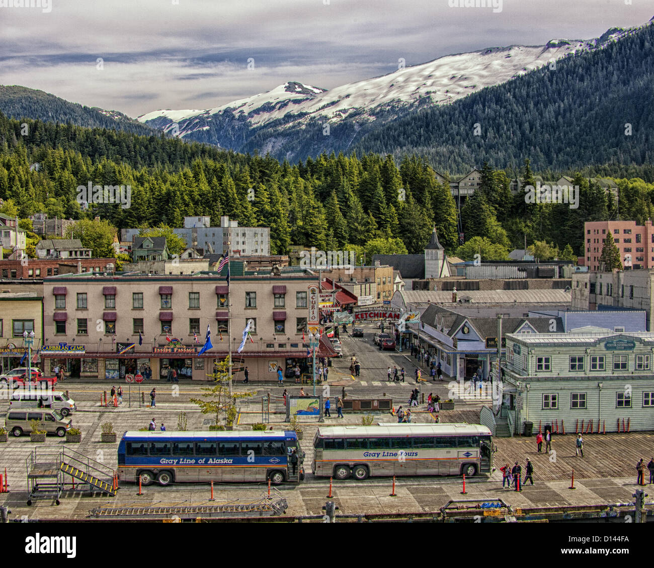 July 6, 2012 - Ketchikan Gateway Borough, Alaska, US - Tour buses wait ...