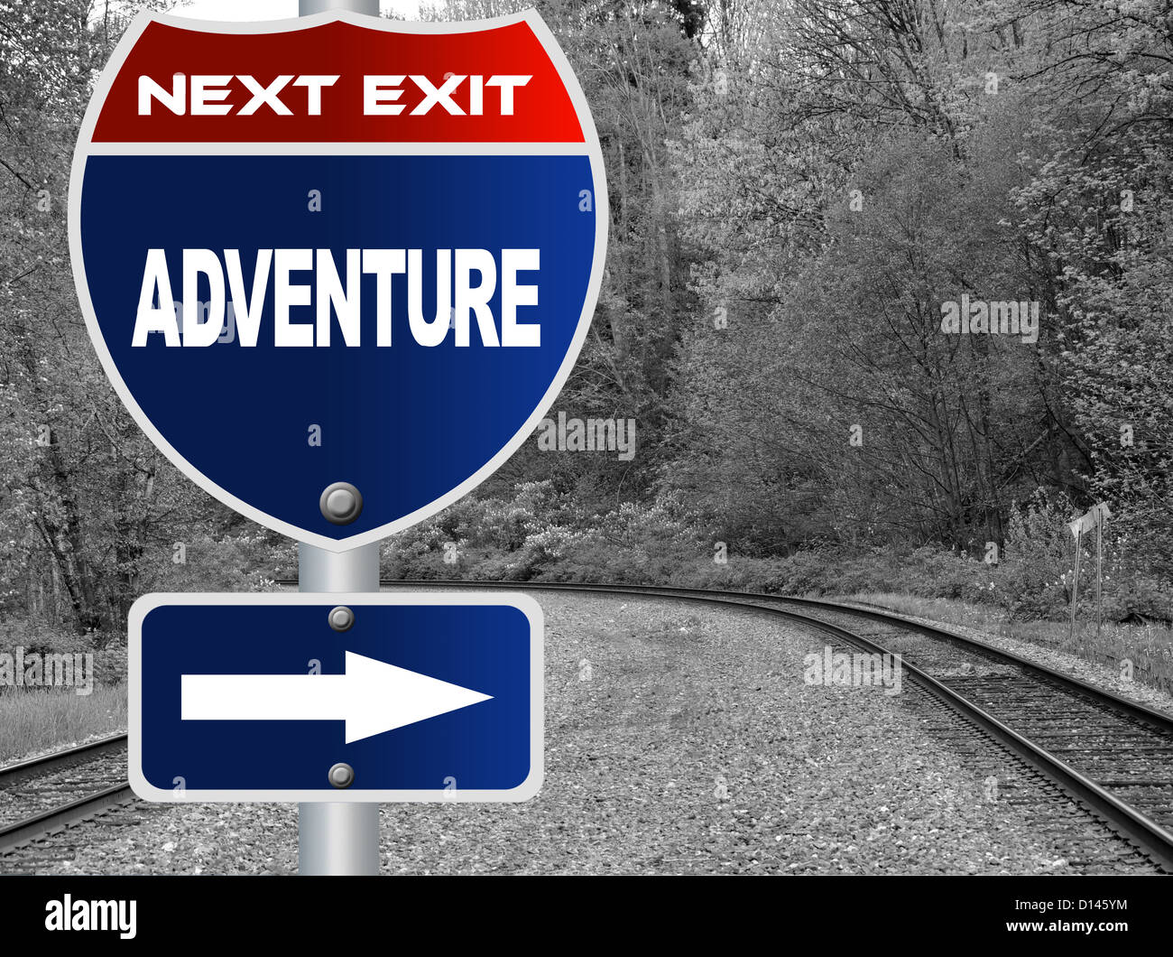 Adventure road sign Stock Photo - Alamy