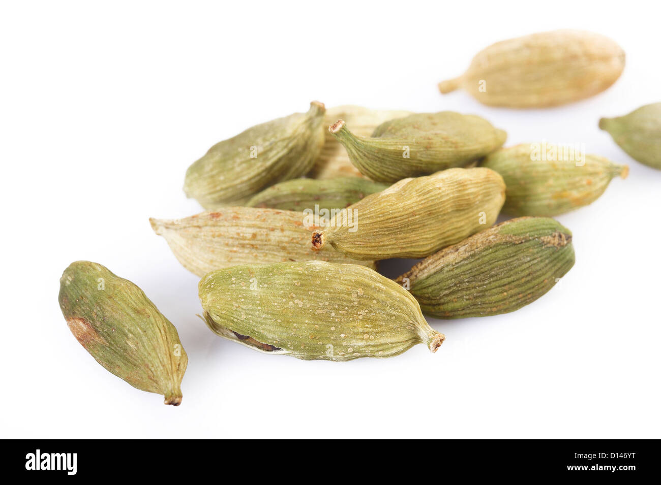 Cardamon pods on white background Stock Photo - Alamy