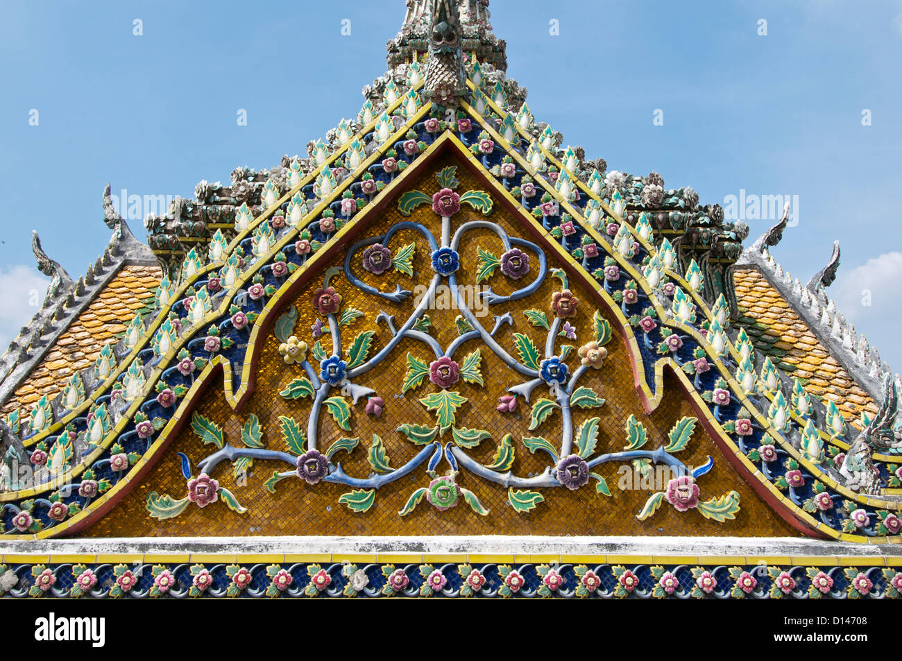 Chinese porcelain tiles decorating the facade of a temple in the Grand ...