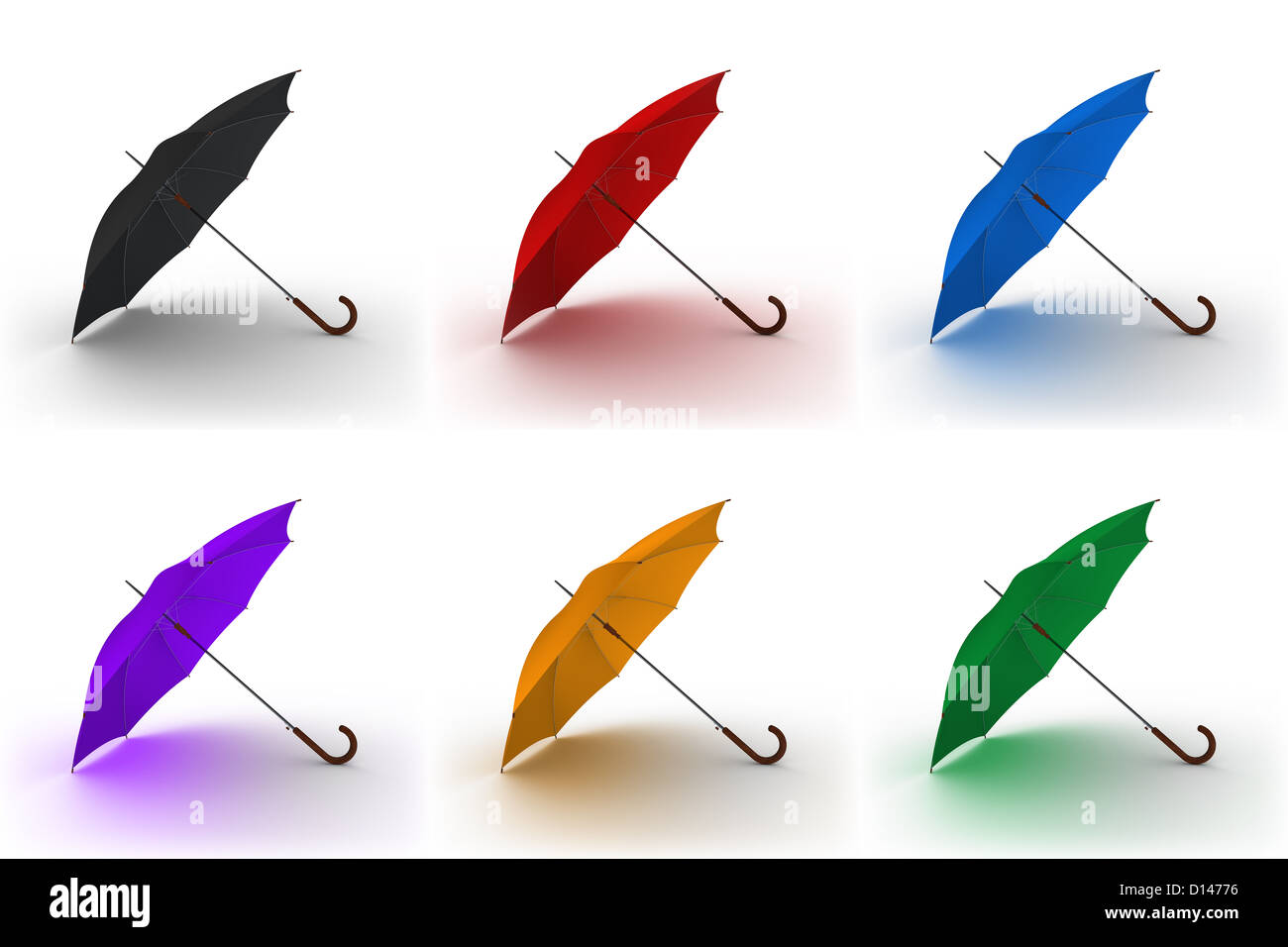 set of open classic color umbrella stick Stock Photo - Alamy