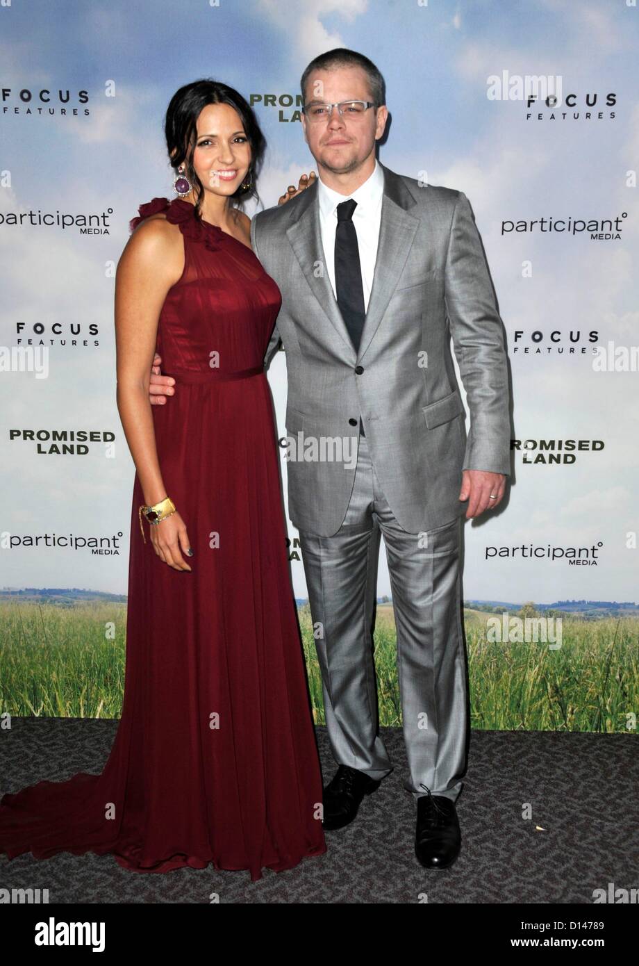 Los Angeles, USA. 6th December 2012. Matt Damon, Luciana Barroso at ...