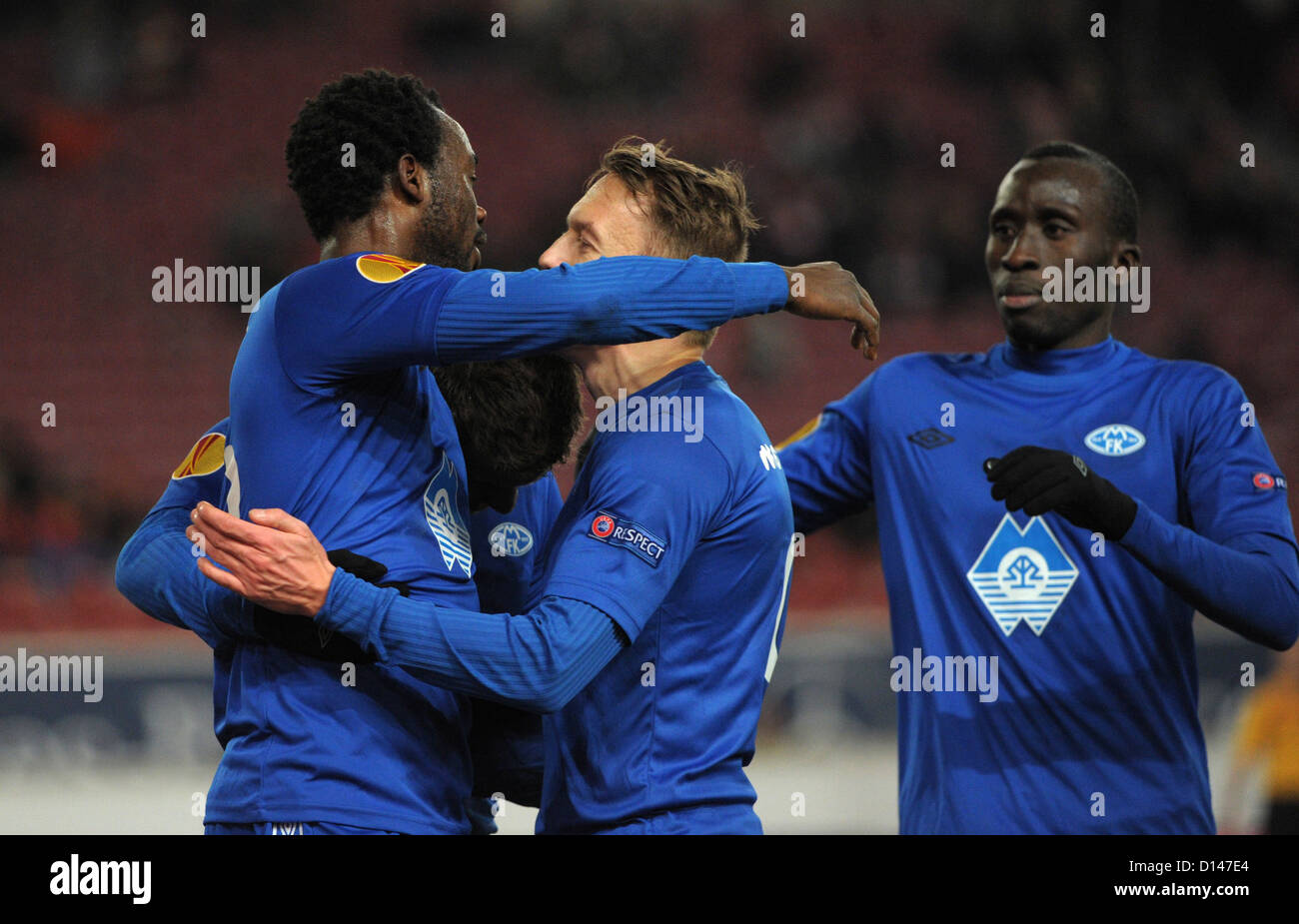 Molde's Davy Claude Angan (L-R) celebrates his 0-1 goal with his ...