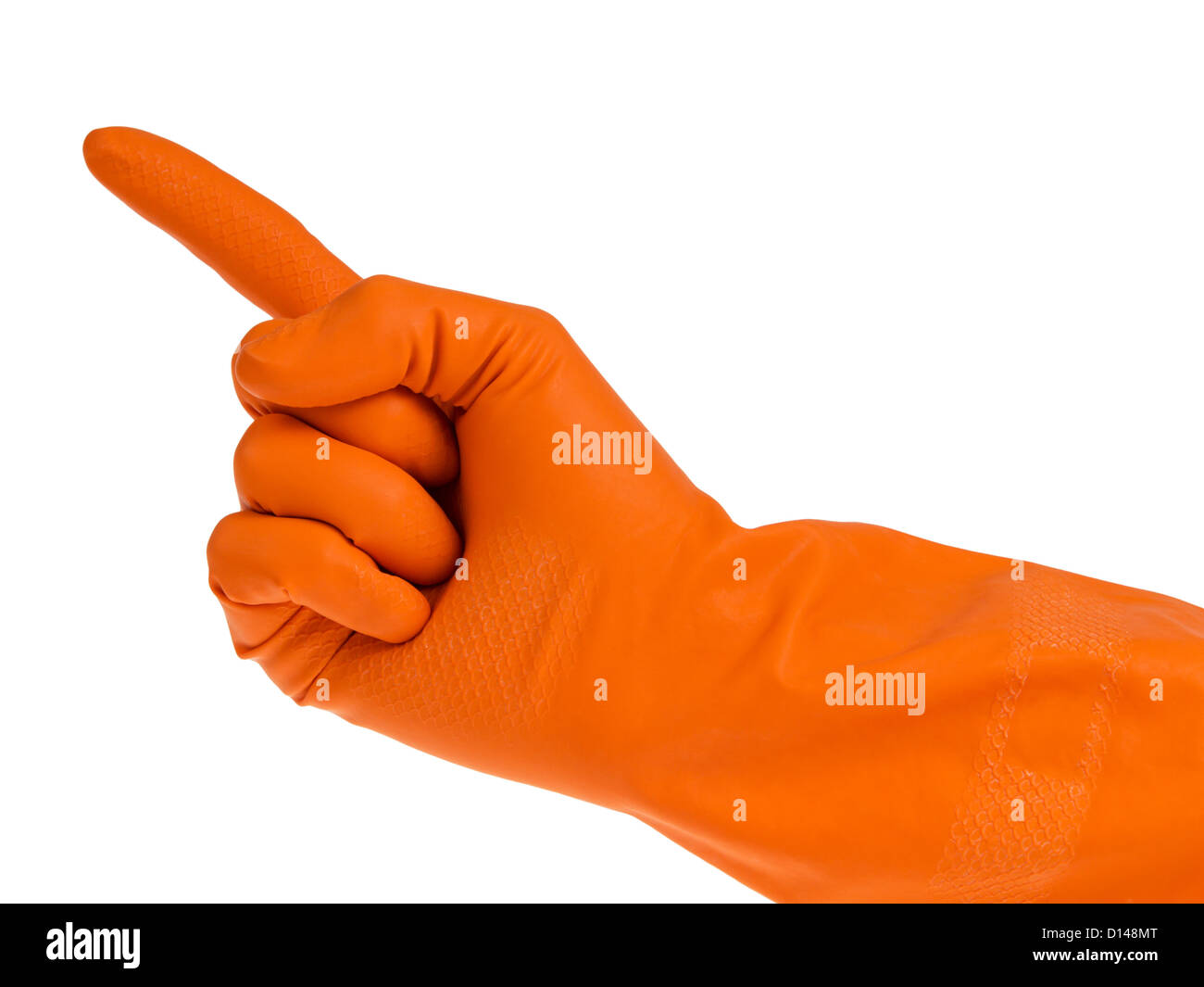 hand in orange glove points the finger isolated on white Stock Photo ...