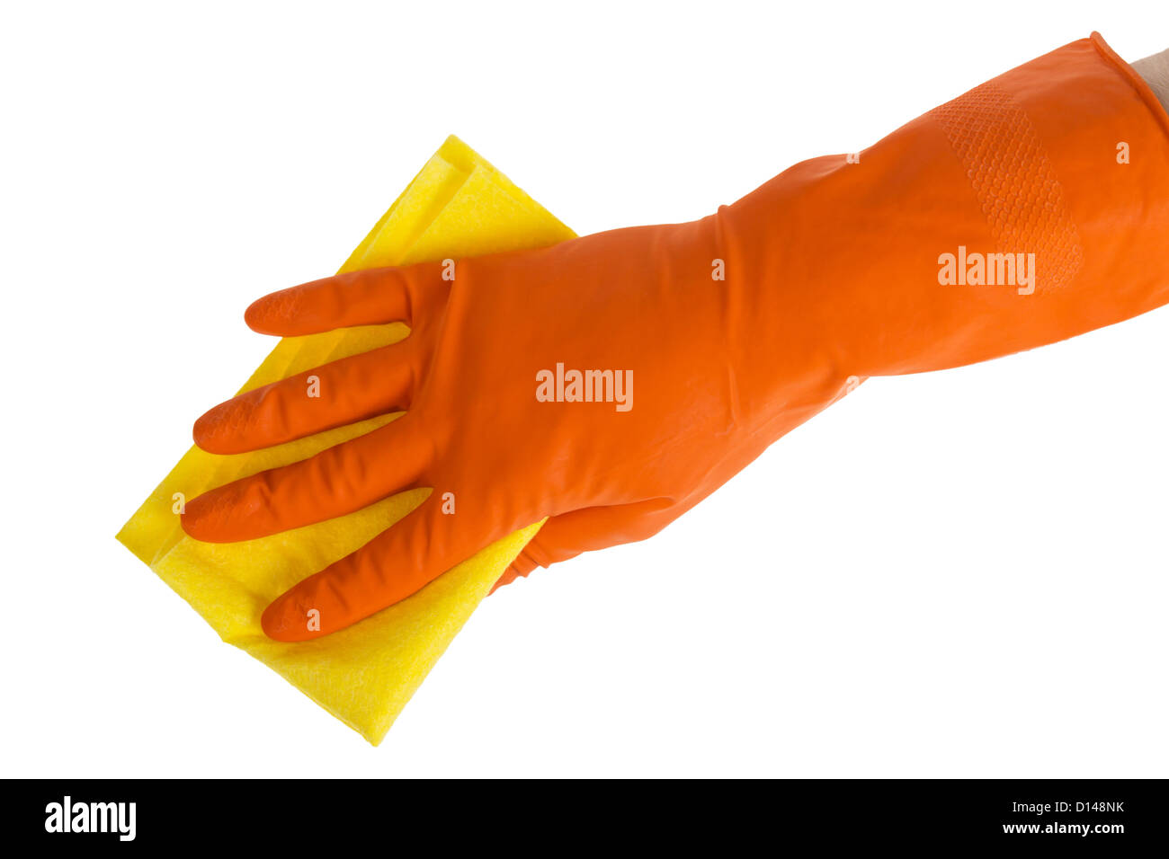 hand in glove with rag isolated on white Stock Photo - Alamy