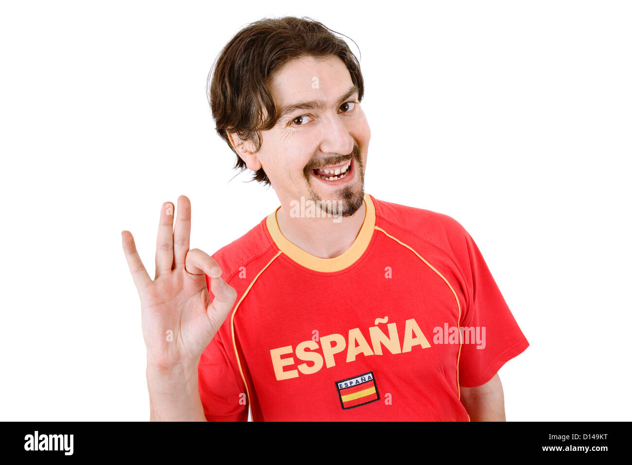 happy spanish man supporter, isolated on white Stock Photo - Alamy