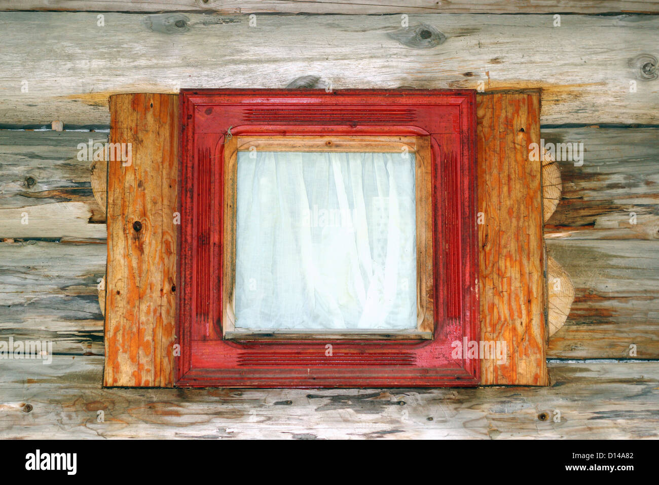 exterior view of a small wooden window on the facade of a lodge Stock ...