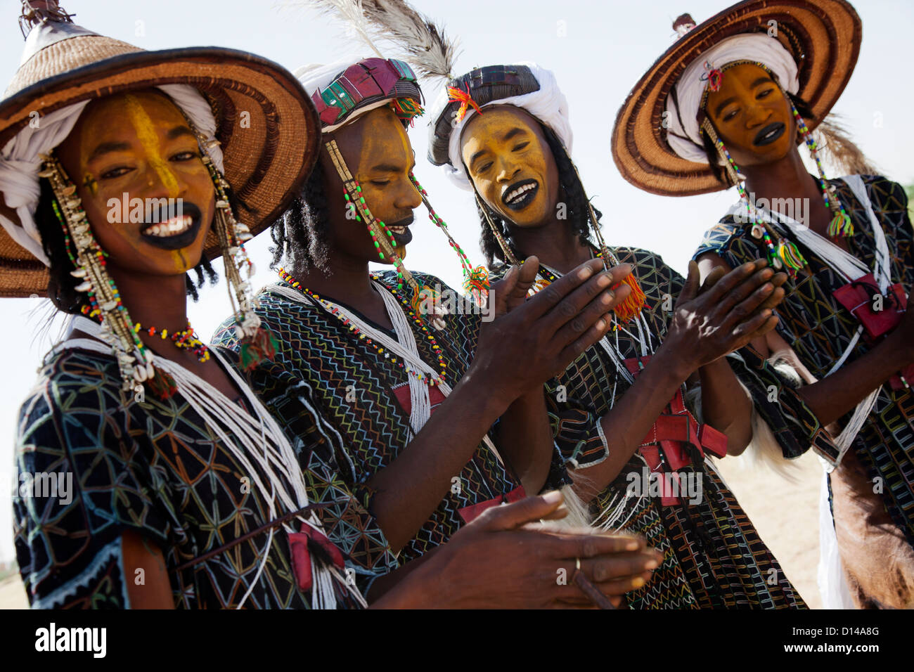 Young Wodaabe men are dancing the traditional Gerewol dance at the ...
