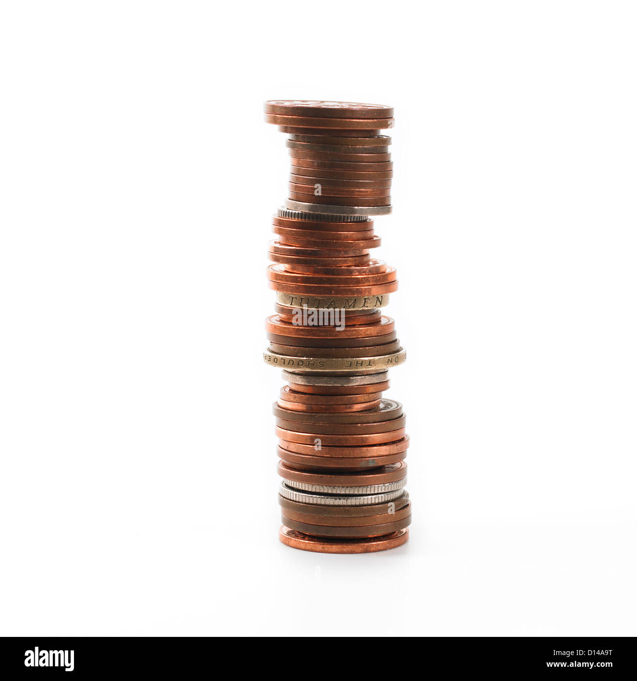 Stack of coins on white background Stock Photo - Alamy