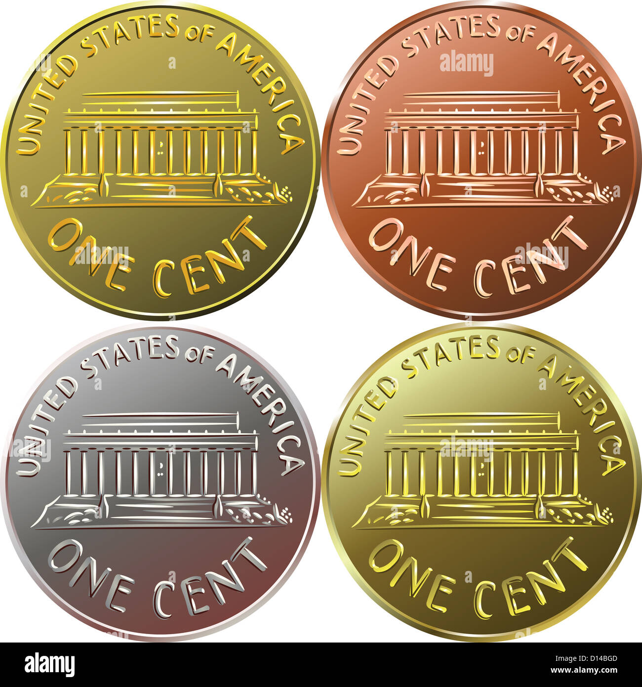 American gold money, one cent coin with the image of the Lincoln ...