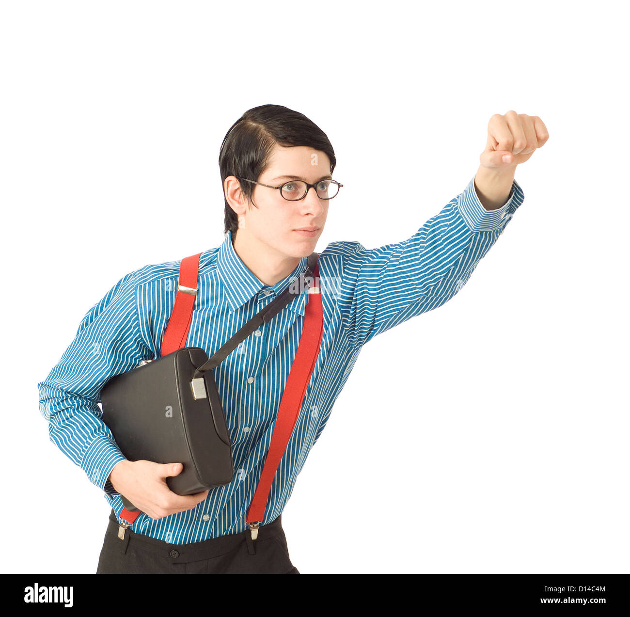 Nerd or geek businessman or IT professional super hero on white Stock ...