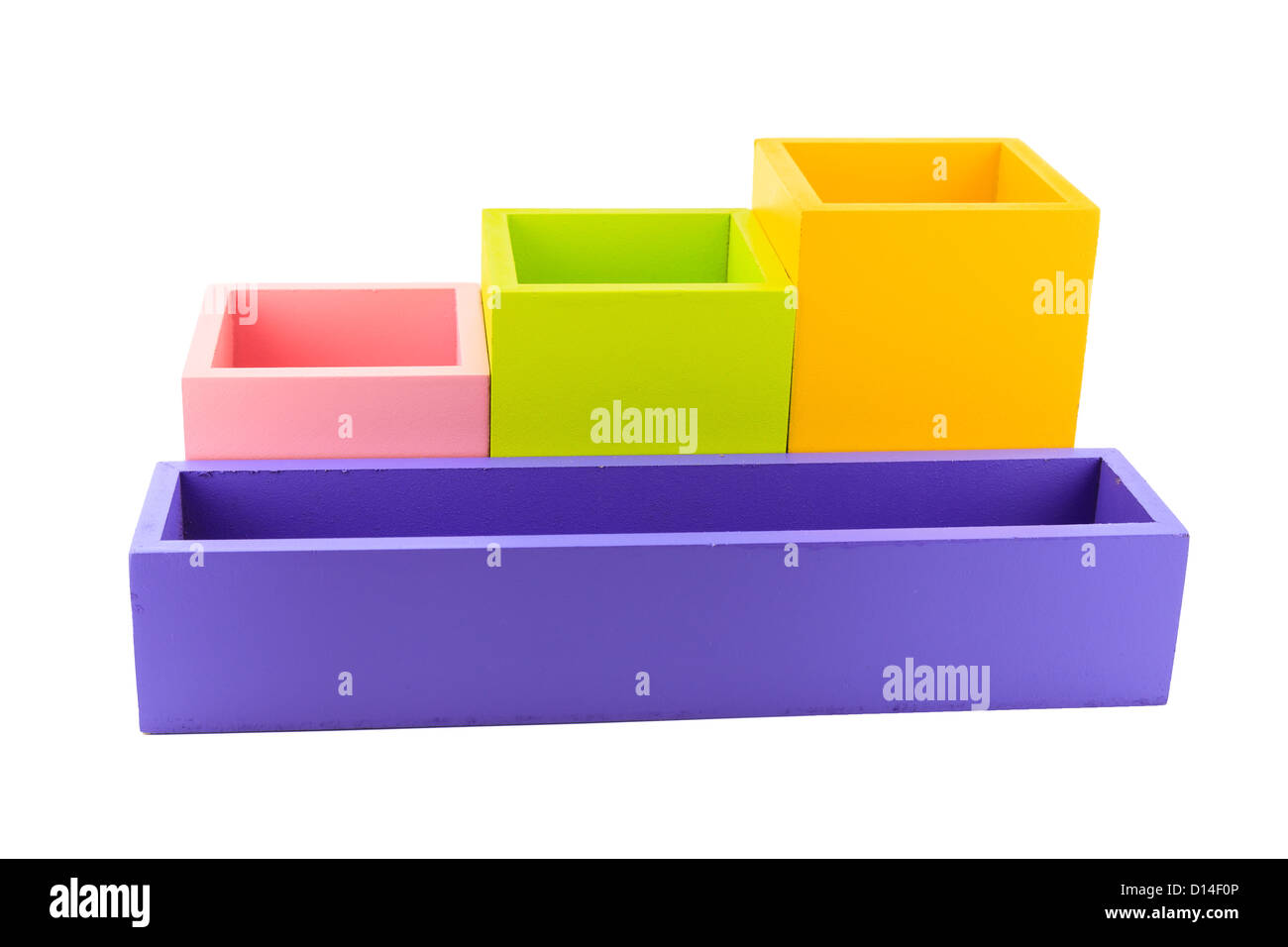Colorful wood boxes isolated on white background Stock Photo - Alamy