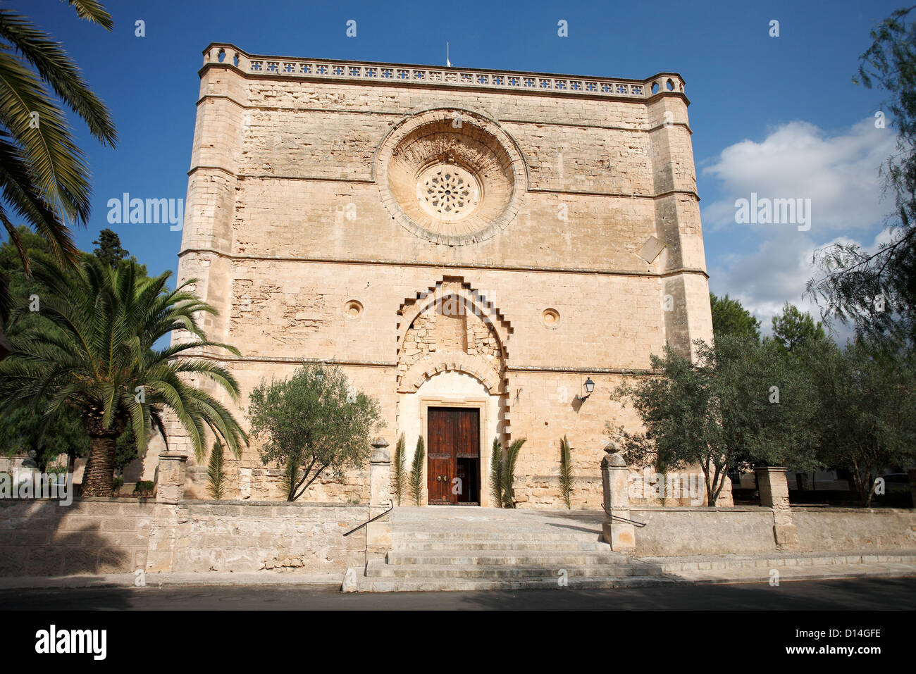 Petra, Mallorca, Spain, the entrance to the church of San Pere in Petra ...