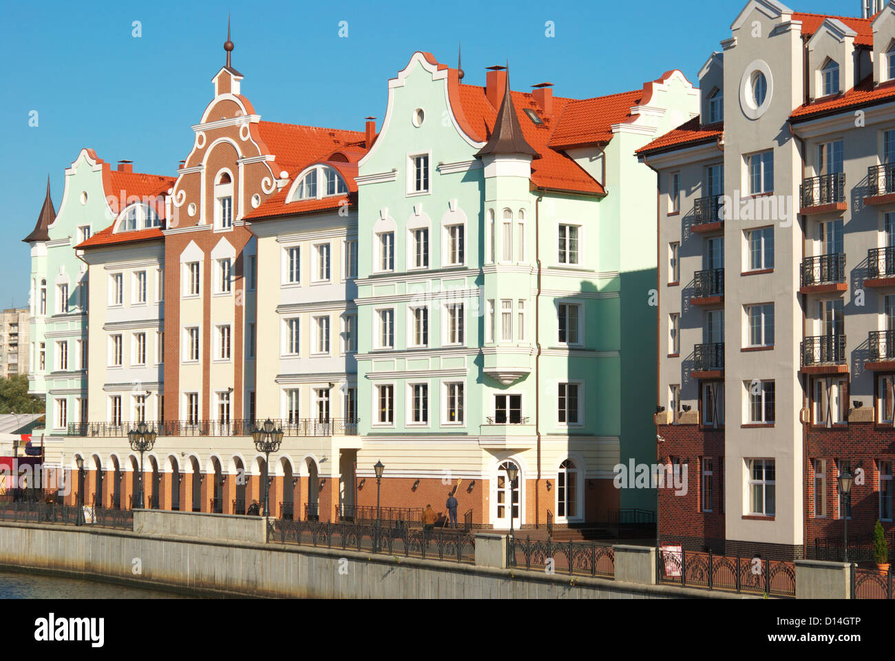 Houses in old style on the waterfront in Kaliningrad. Russia Stock ...