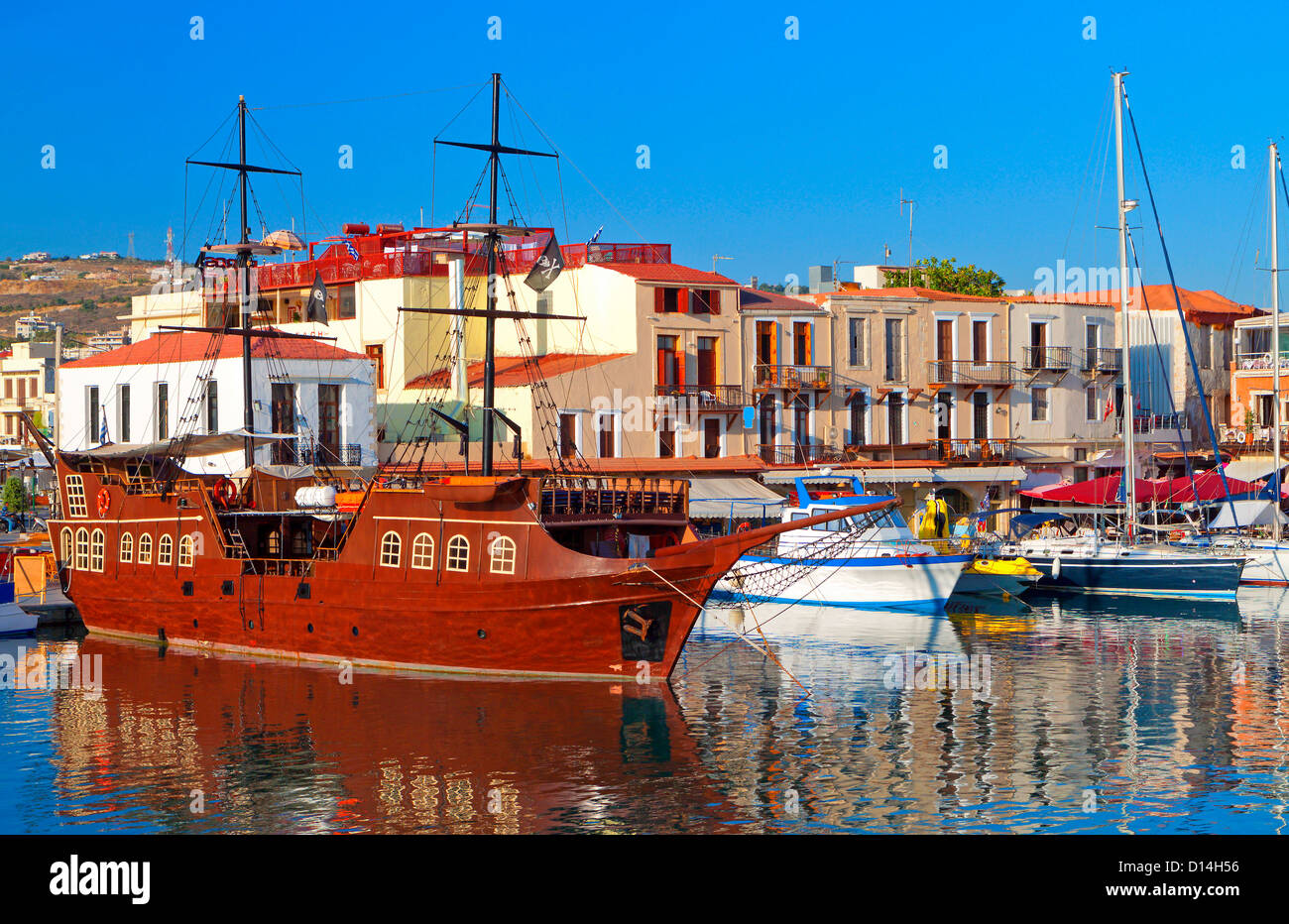 Rethymno city at Crete island in Greece. The old venetian harbor Stock ...