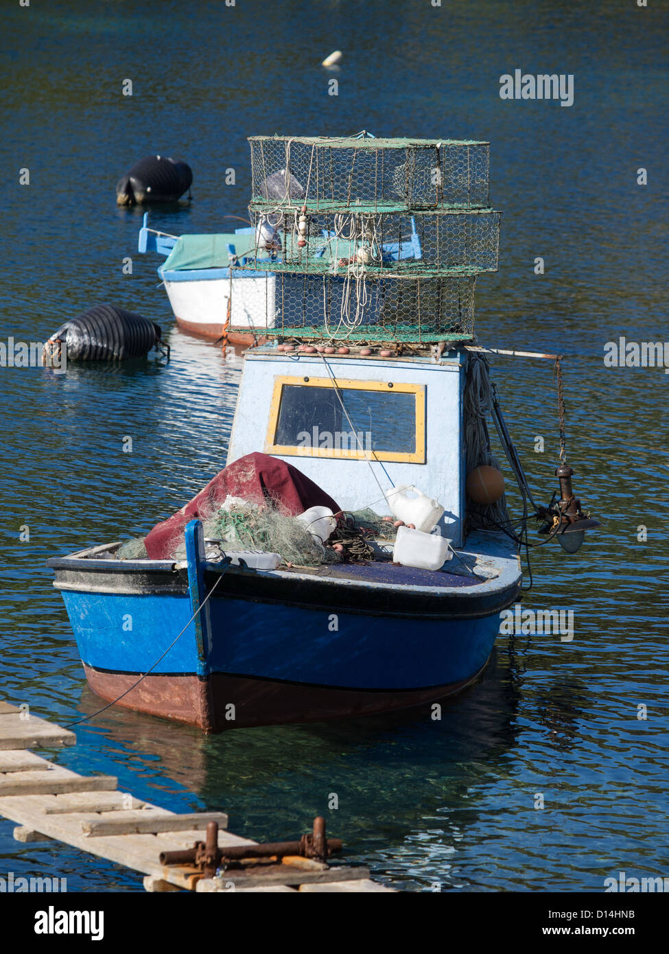old fishing boat with nets,trap and lantern Stock Photo - Alamy