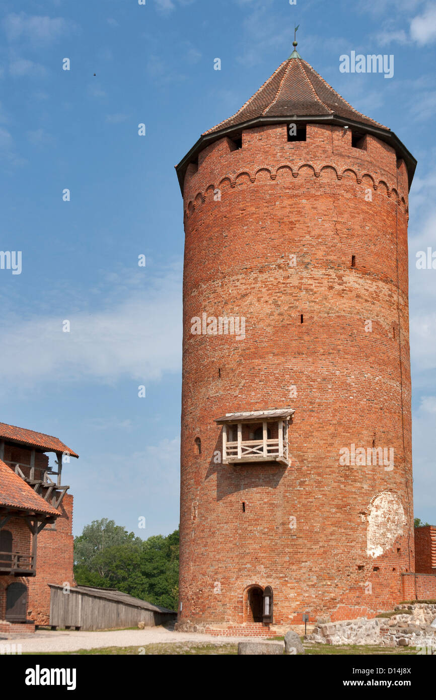 Tower Bergfried of Turaida medieval castle. Latvia, reconstruction ...