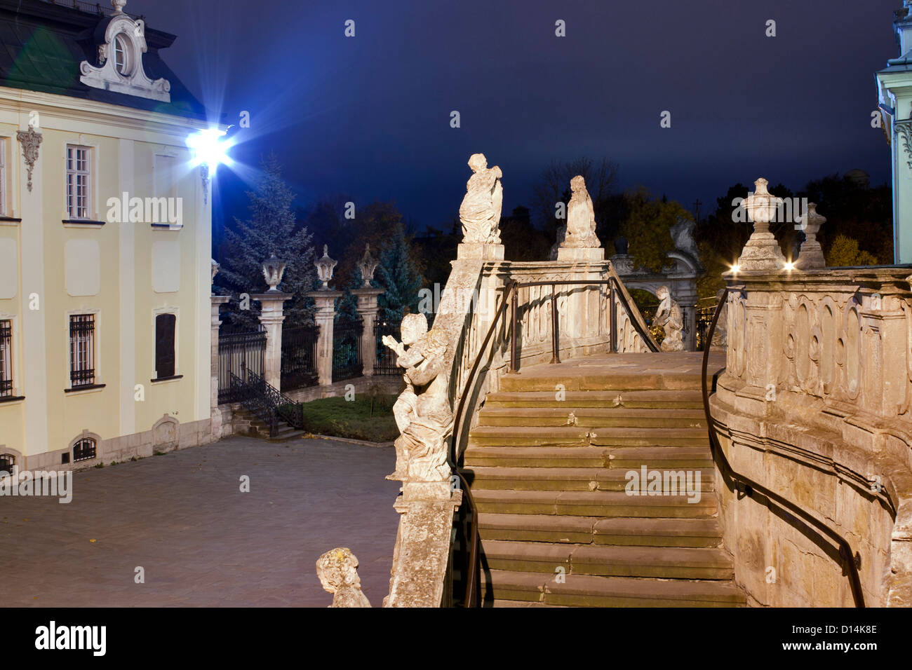 Medieval gothic stairs at night. St. George's Cathedral, Lviv, Ukraine ...